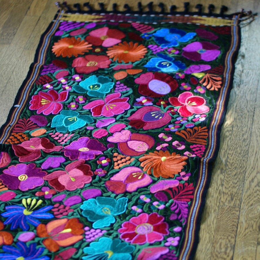 Bright Colors 4' Long Mexican Embroidered Table Runner Textile – Zinnia ...